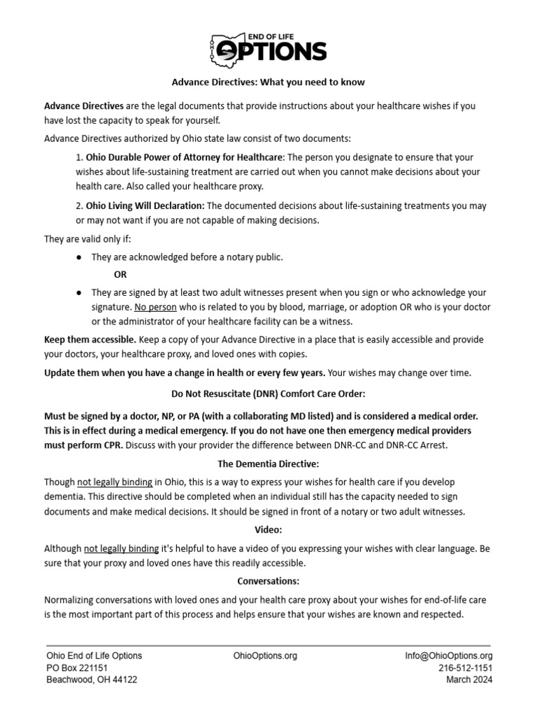 Ohio 2024 Advance Directive Packet | PDF | Palliative Care | Power Of ...