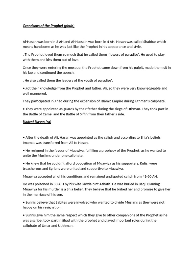 Hazrat Hasan Hussain RA (Islamiyat 2058) | PDF | Husayn Ibn Ali | Umar