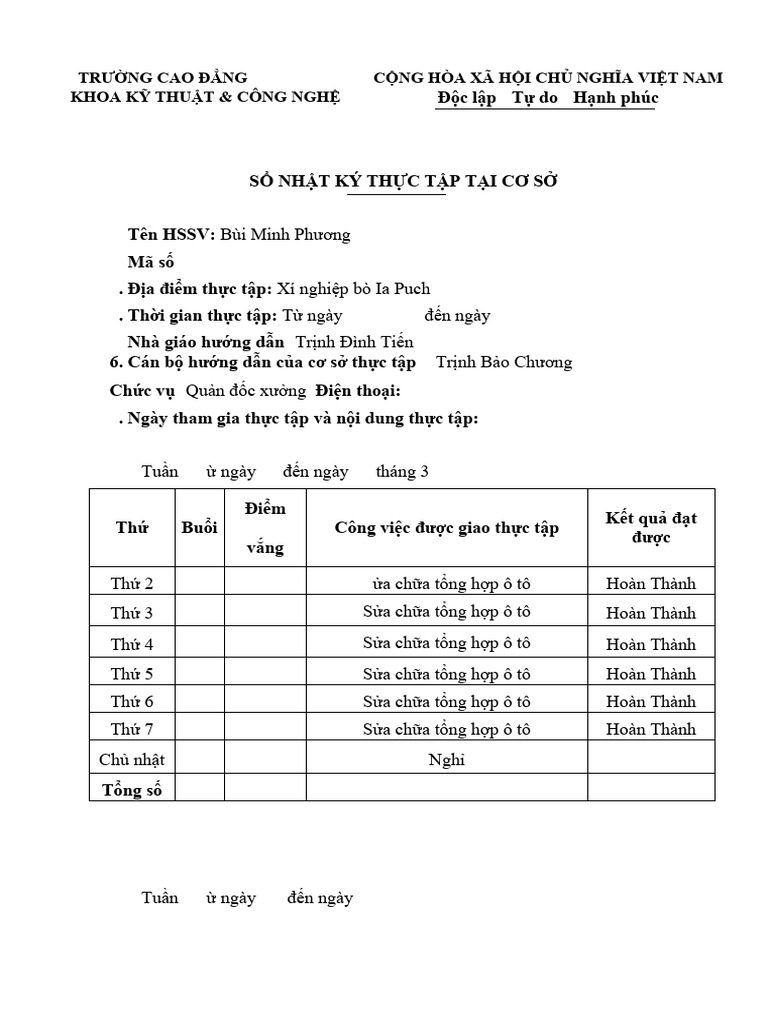Phu Luc v. So Nhat Ky Thuc Tap (Phương) | PDF