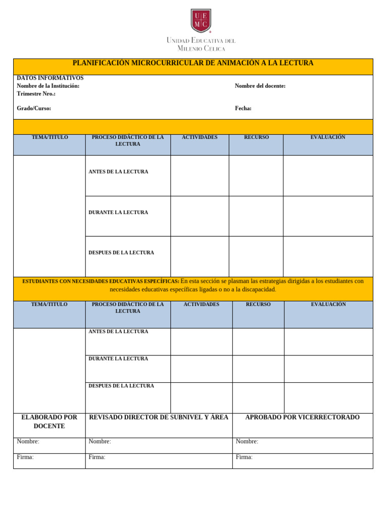 Formato Planificación A. Lectura | PDF