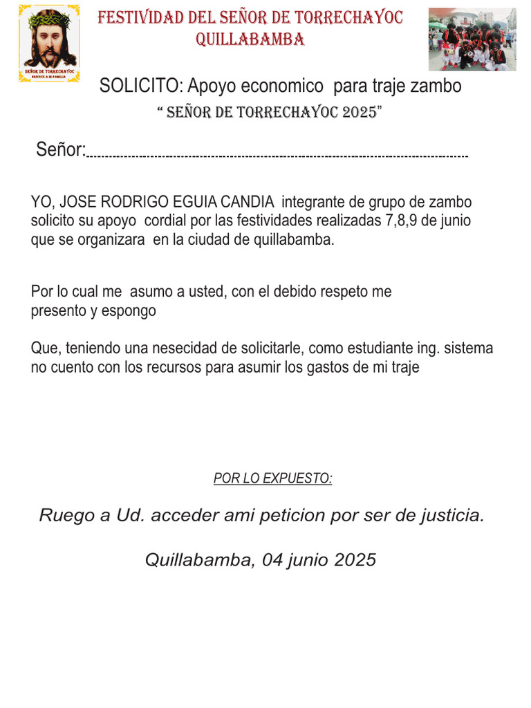 Solicitud de Apoyo para Traje Zambo | PDF