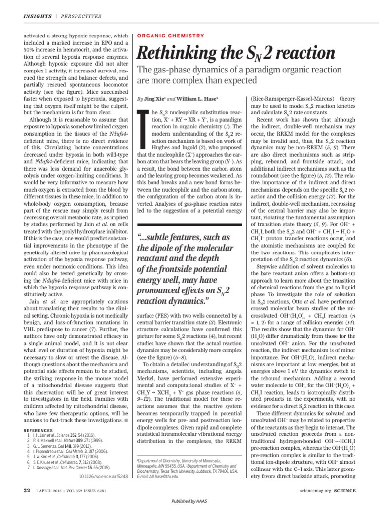 Rethinking The SN2 Reaction Xie2016 | PDF | Chemical Reactions | Applied And Interdisciplinary ...