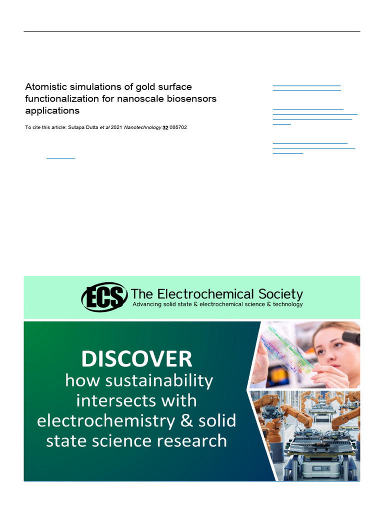 Gold Surface Nanoscale Biosensors Dutta 2021 Nanotechnology 32 095702 ...