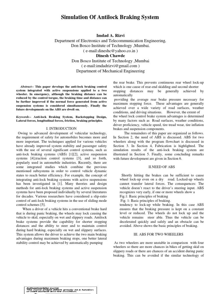 Simulation of Antilock Braking Systems for Two Wheelers | PDF | Anti ...