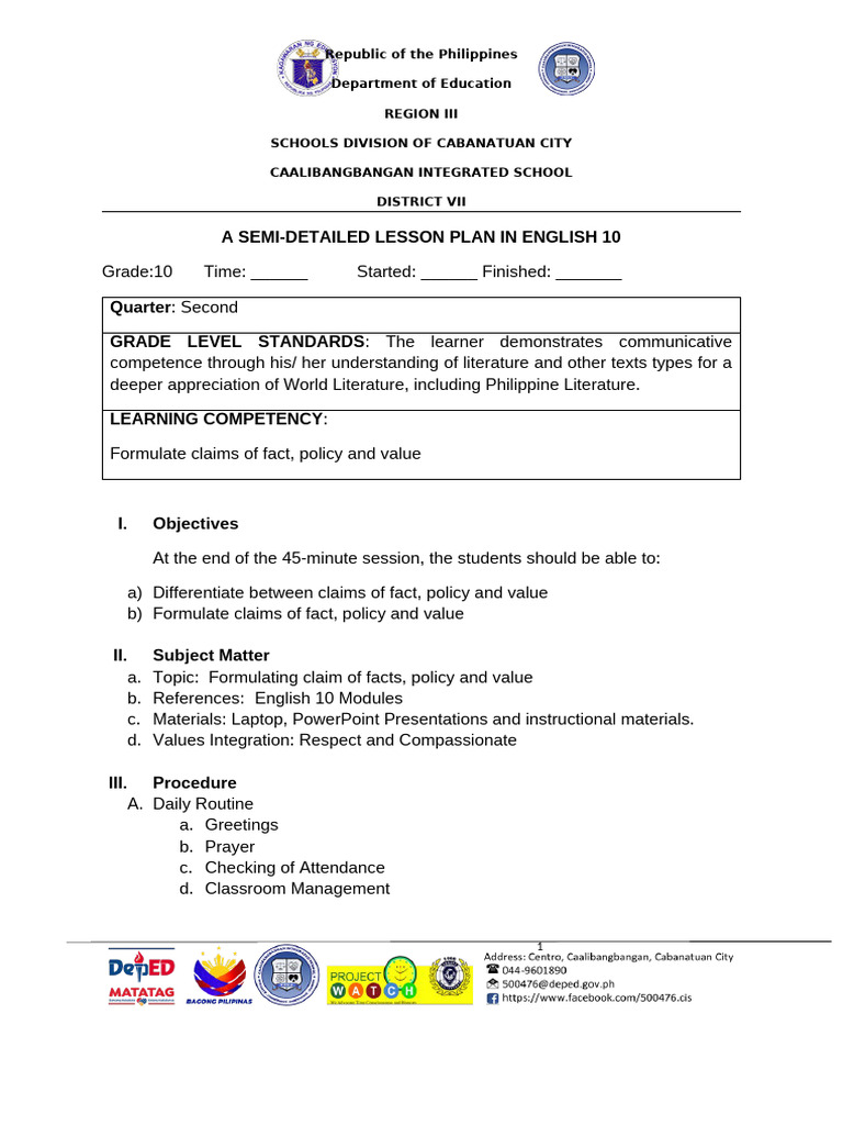 Final Demo Lesson Plan | PDF | Lesson Plan | Argument