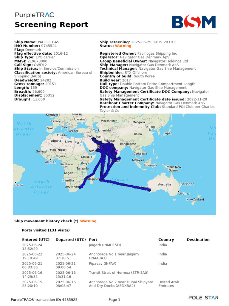 Pacific Gas Ship Screening Report | PDF | Ships | Watercraft