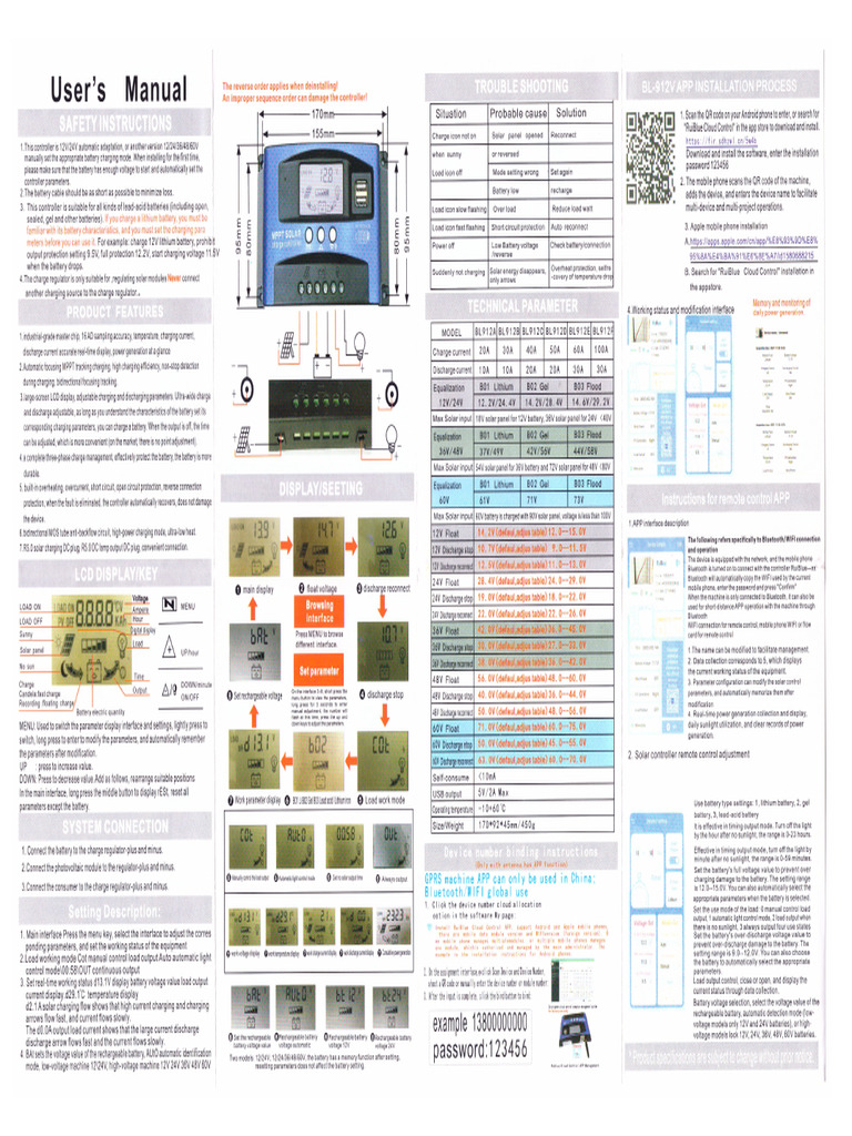30a 60a Solar Controller Bl912 User Manual | PDF