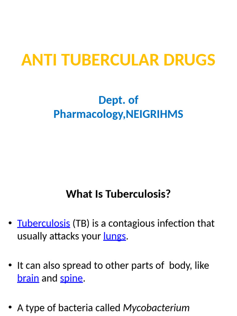 Anti Tubercular Drugs | PDF | Tuberculosis | Infection