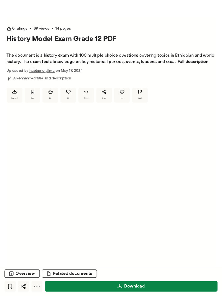 History Model Exam Grade 12 PDF: 6K Views 14 Pages | PDF | Scribd