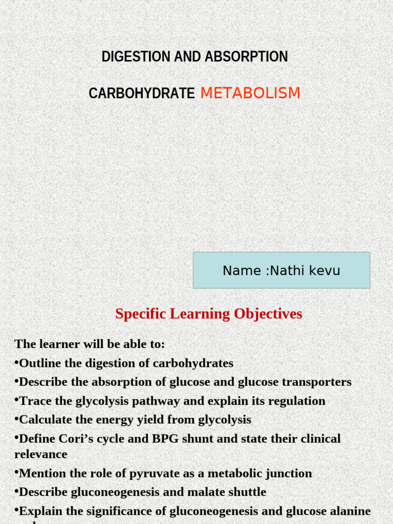CH 08A Absorption Glycolysis Gluconeogenesis | PDF | Glycolysis | Adenosine Triphosphate