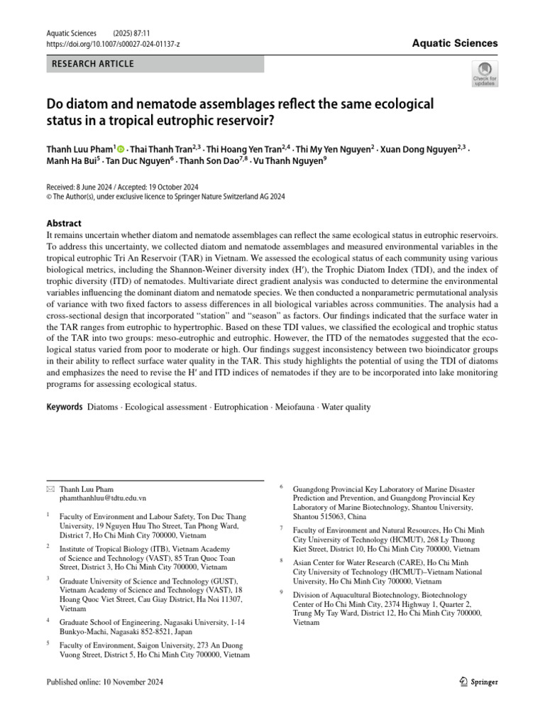 Do Diatom and Nematode Assemblages Reflect The Same Ecological Status ...
