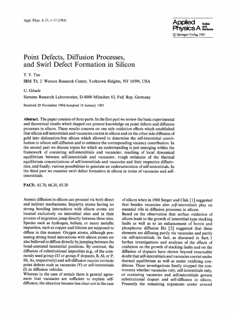 Point Defects, Diffusion Processes, and Swirl Defect Formation in ...