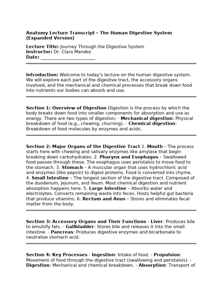 Digestive System Lecture | PDF | Human Digestive System | Digestion