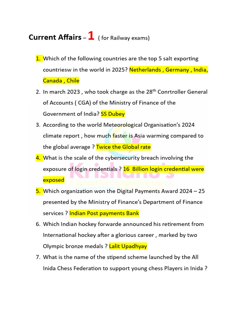 Current Affairs 1 | PDF