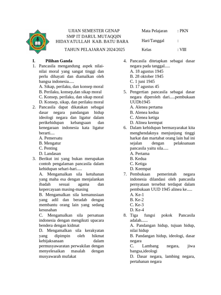 Soal PPKN Kelas 8 | PDF