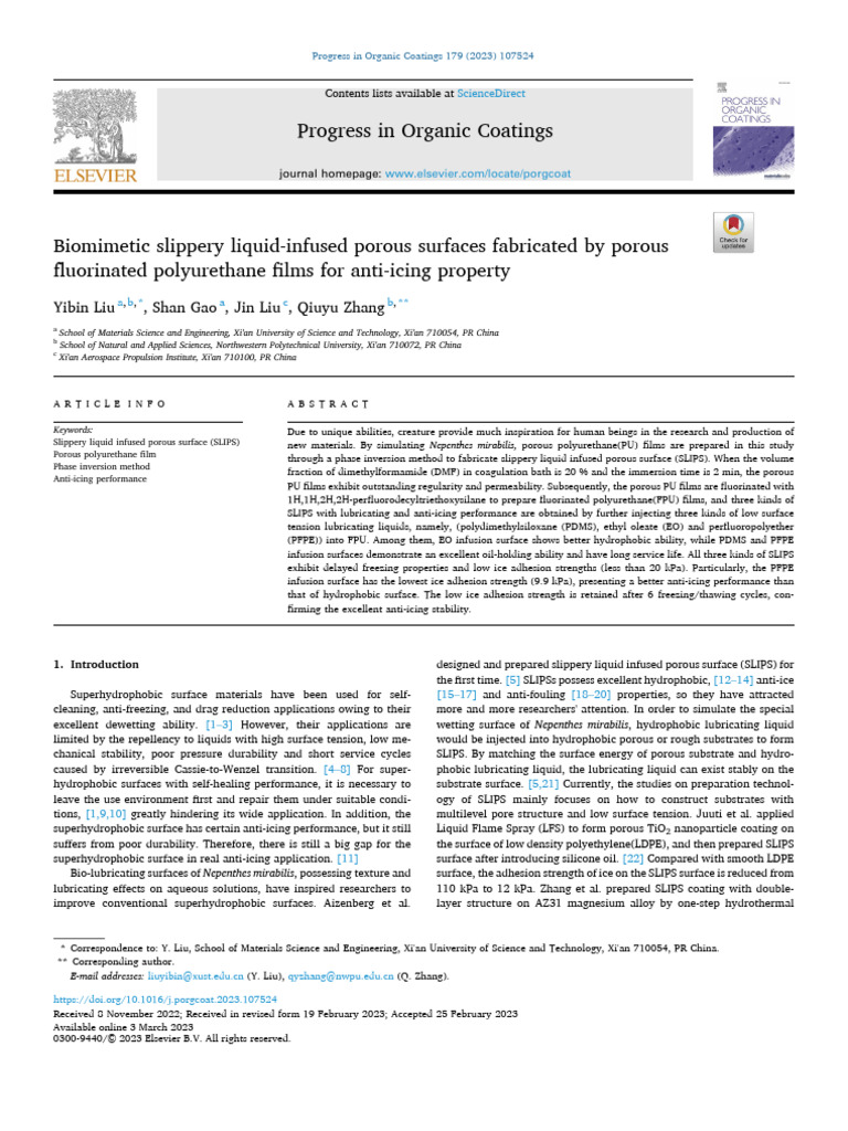 Biomimetic Slippery Liquid-Infused Porous Surfaces Fabricated by Porous ...