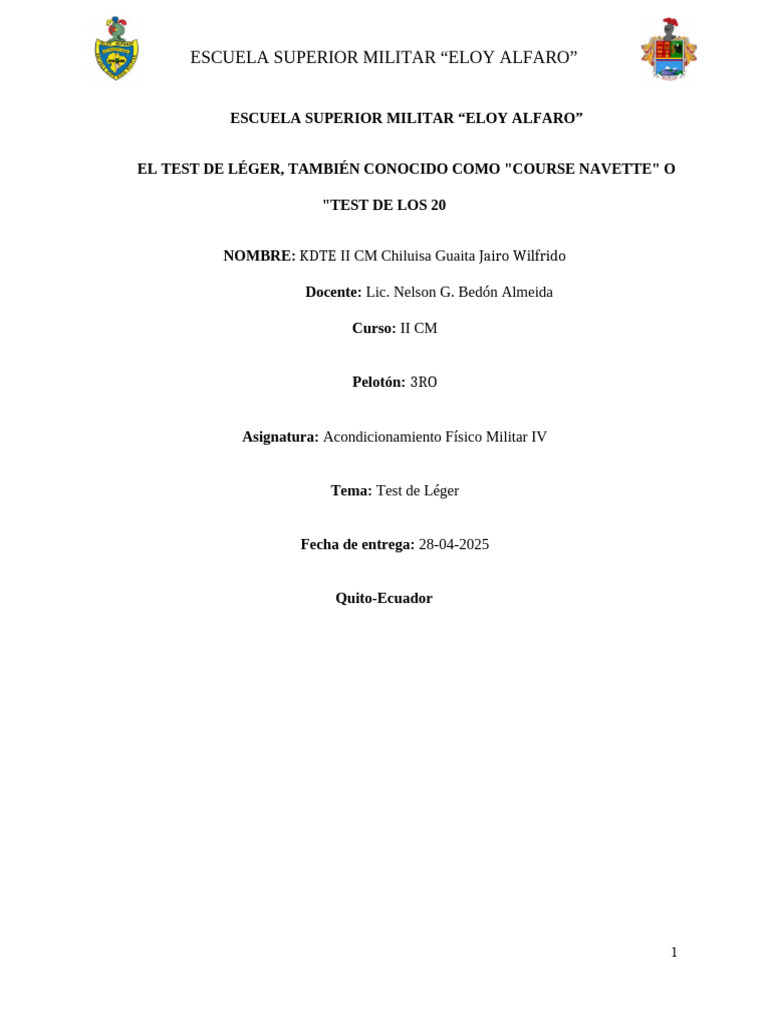Informe sobre el Test de Léger en Militares | PDF