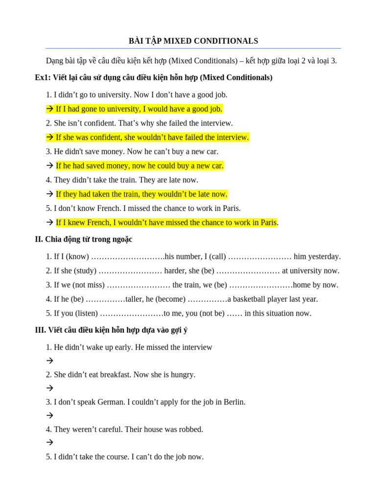 Bai Tap Mixed Conditionals | PDF | Chess Openings | Chess
