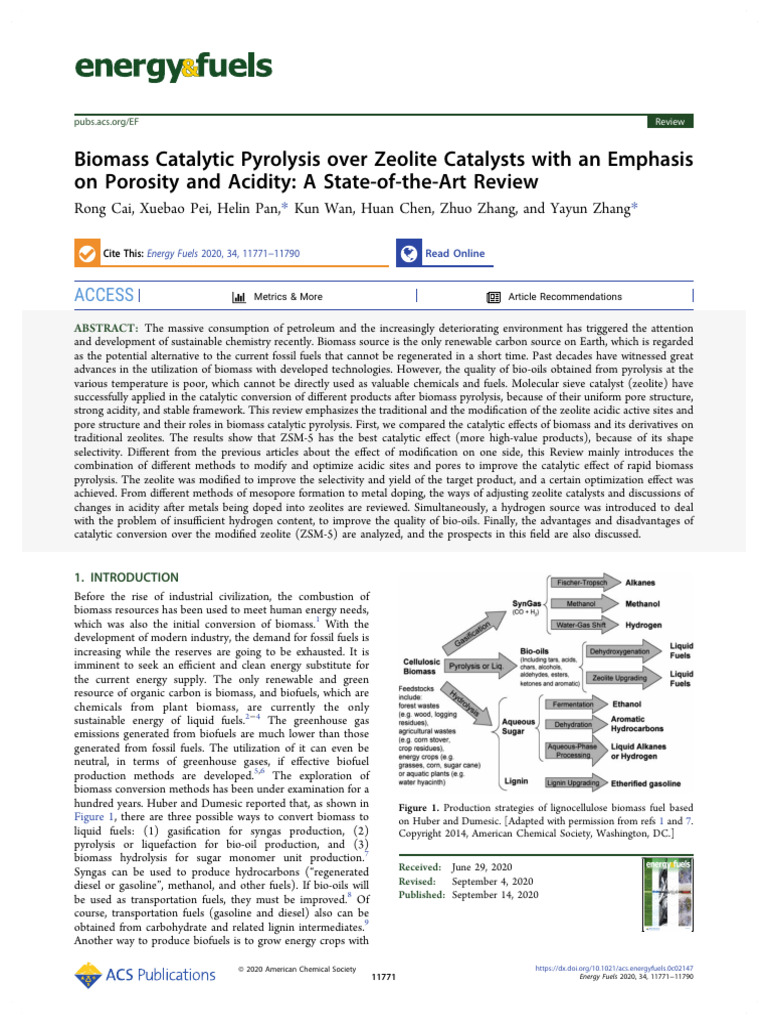 Biomass Catalytic Pyrolysis Over Zeolite Catalysts With An Emphasison Porosity and Acidity A ...
