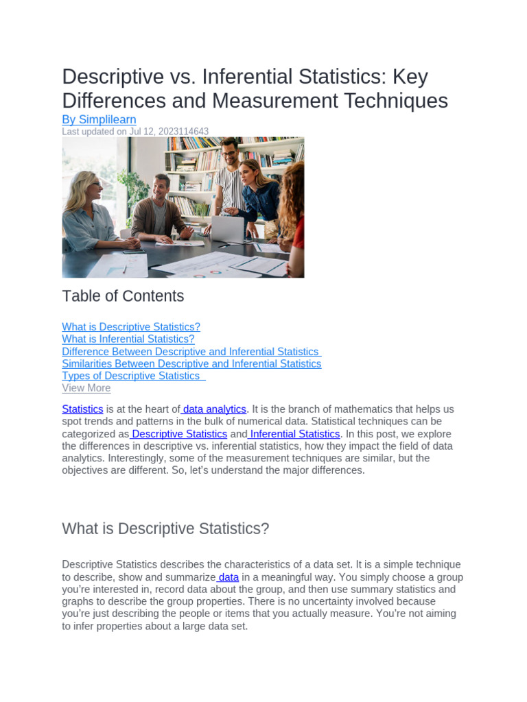 Descriptive vs. Inrerential | PDF | Statistics | Statistical Inference