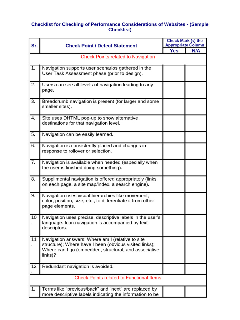 Website Performance Testing Checklist | PDF | Navigation | Computing