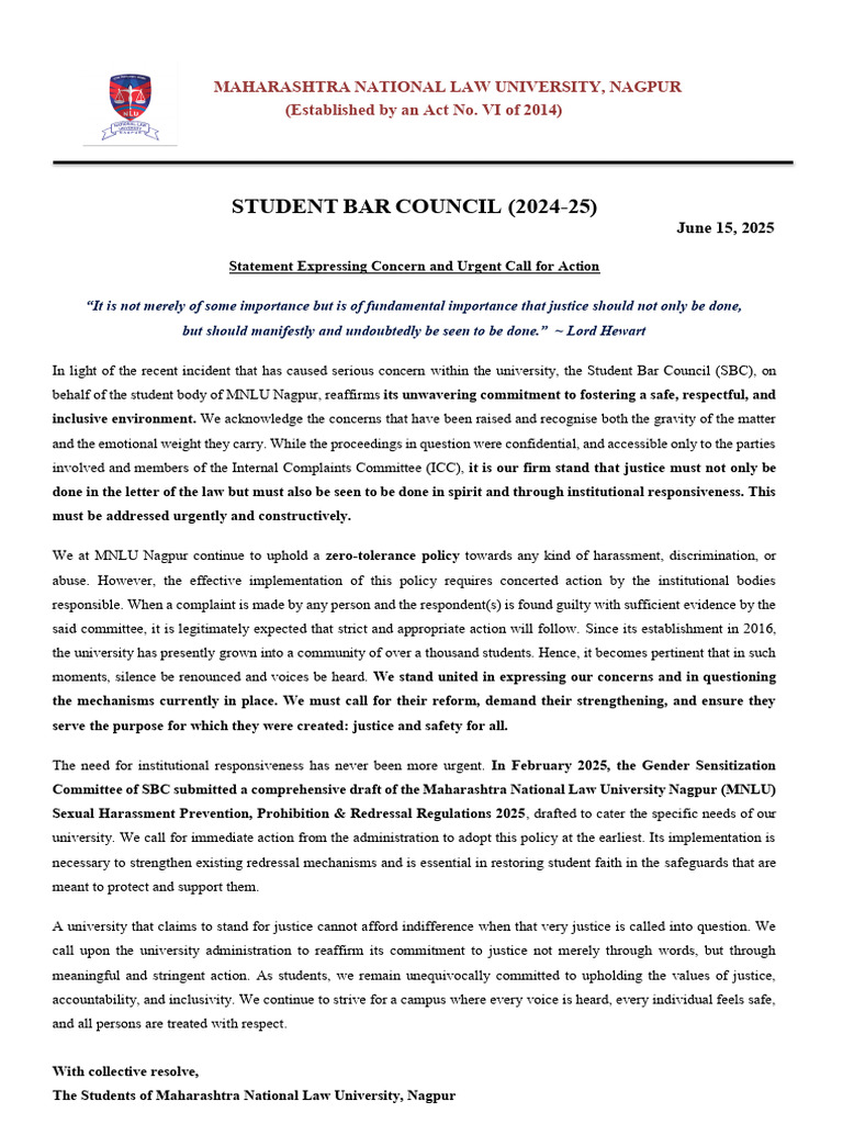 Statement Expressing Concern and Urgent Call For Action DT 15.06.25 ...