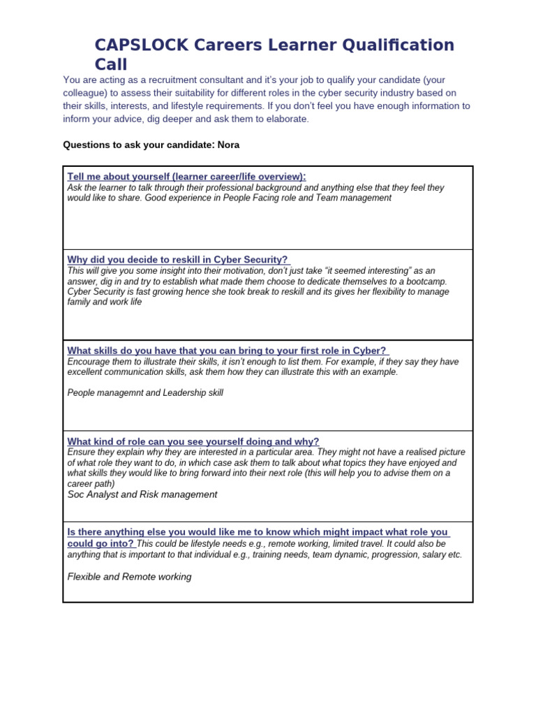 Career Pathways Qualification Call-Nora | PDF | Learning | Behavior Modification