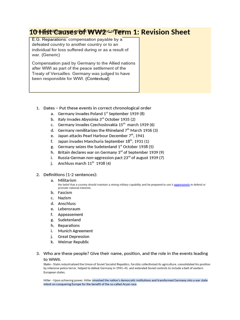 Causes of WWII: Key Events & Concepts | PDF | Neville Chamberlain ...