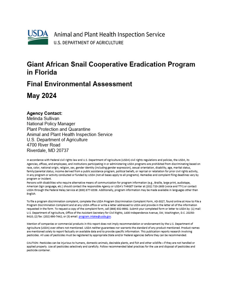 Giant African Snail Florida Ea May 2024 | PDF | National Environmental ...