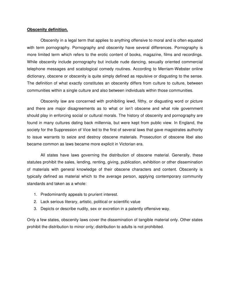 What is Obscenity | Obscenity | First Amendment To The United States ...