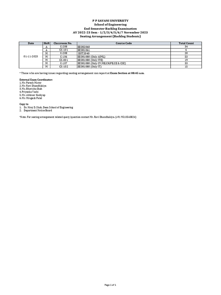 ESE - Seating Arrangement-Backlog | PDF