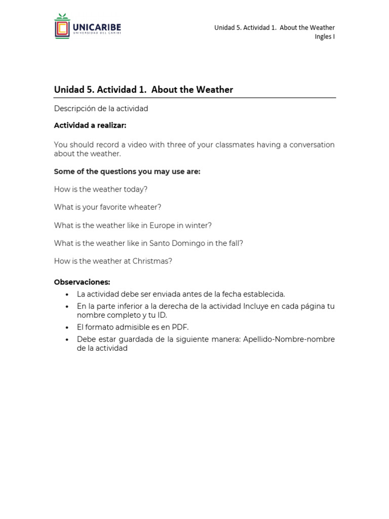 Conversación sobre el Clima en Inglés | PDF