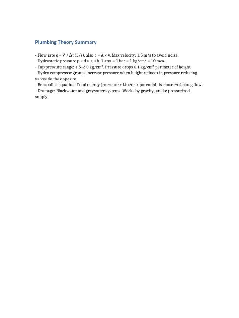 Plumbing Theory Summary | PDF