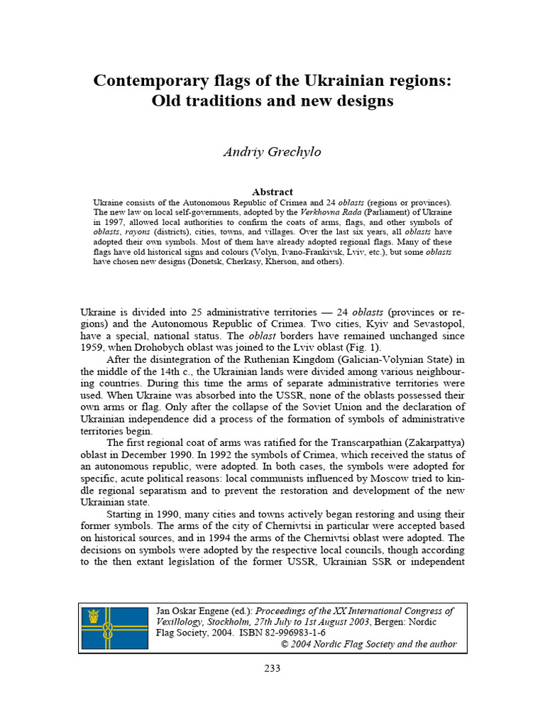 Andriy Grechylo, Contemporary Flags of The Ukrainian Regions: Old ...