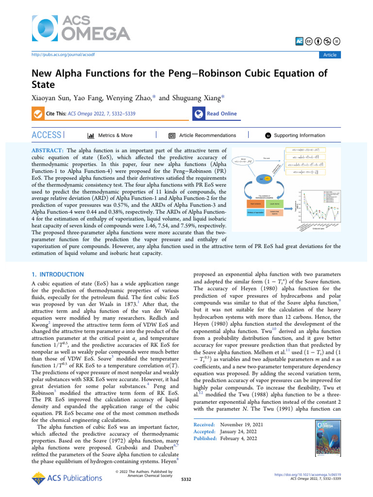 New Alpha Functions For The Peng Robinson Cubic Equation of | PDF ...
