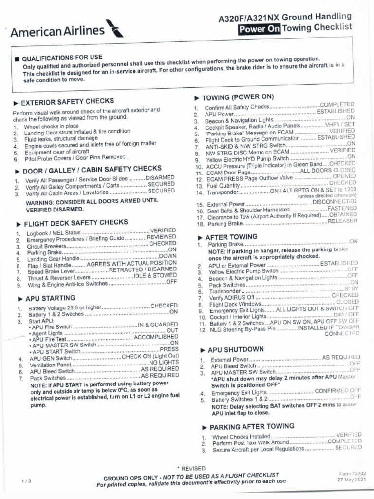 AA A320F-A321NX GRD Handling Checklist | PDF