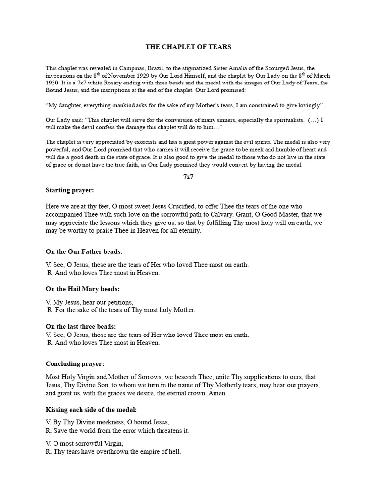 The Chaplet of Tears | PDF | Jesus | Oração
