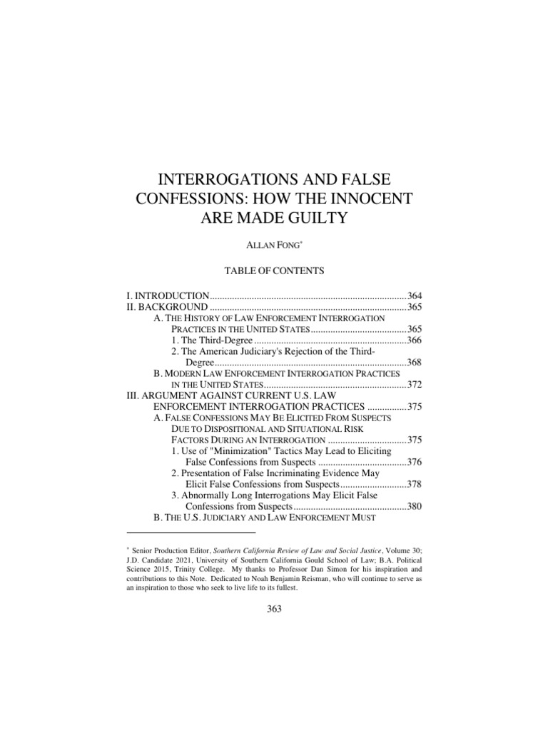Interrogation&False Confessions Fong | PDF | Confession (Law) | Law ...