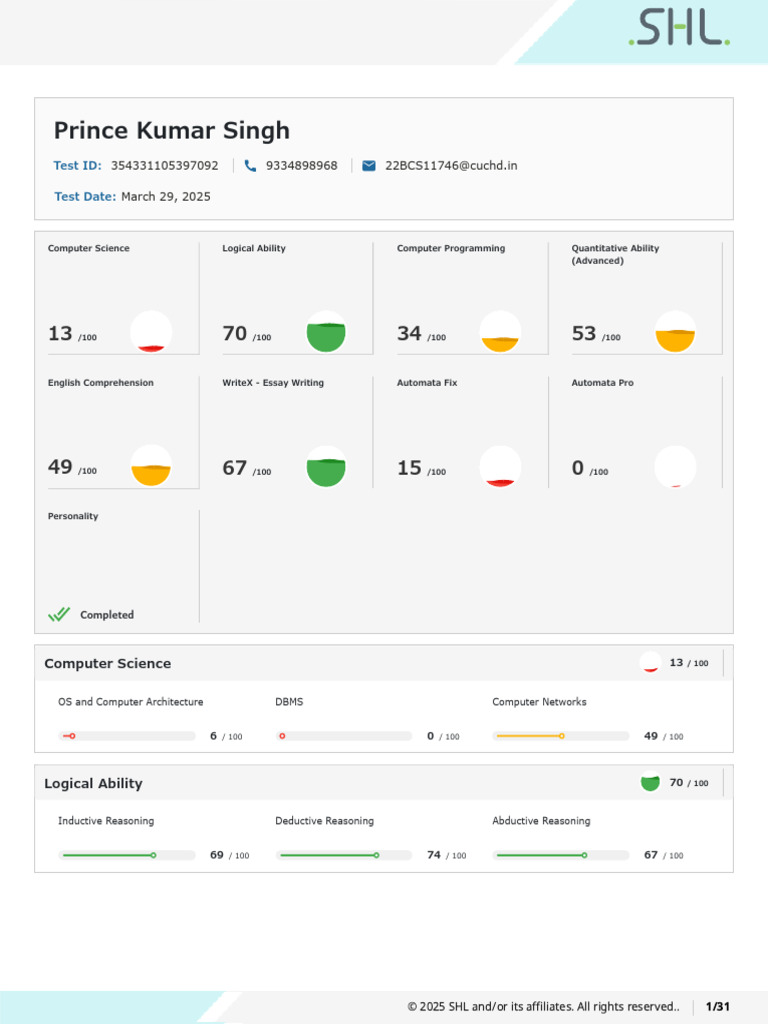 Prince Kumar Singh AssessmentCenterReport 163 | PDF | Extraversion And Introversion | Computer ...