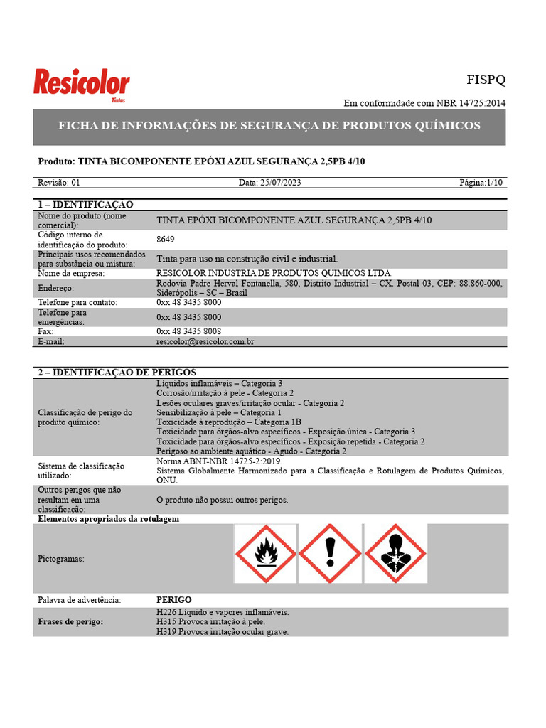 Fispq Tinta Epoxi Bicomponente Azul Seguranca 2 5 PB 4 10 | PDF | Epóxi | Química