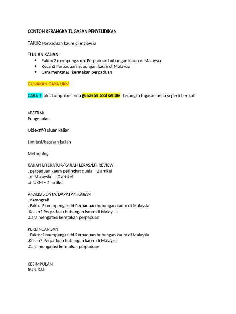 Contoh Kerangka Tugasan Penyelidikan Etika Peradaban | PDF