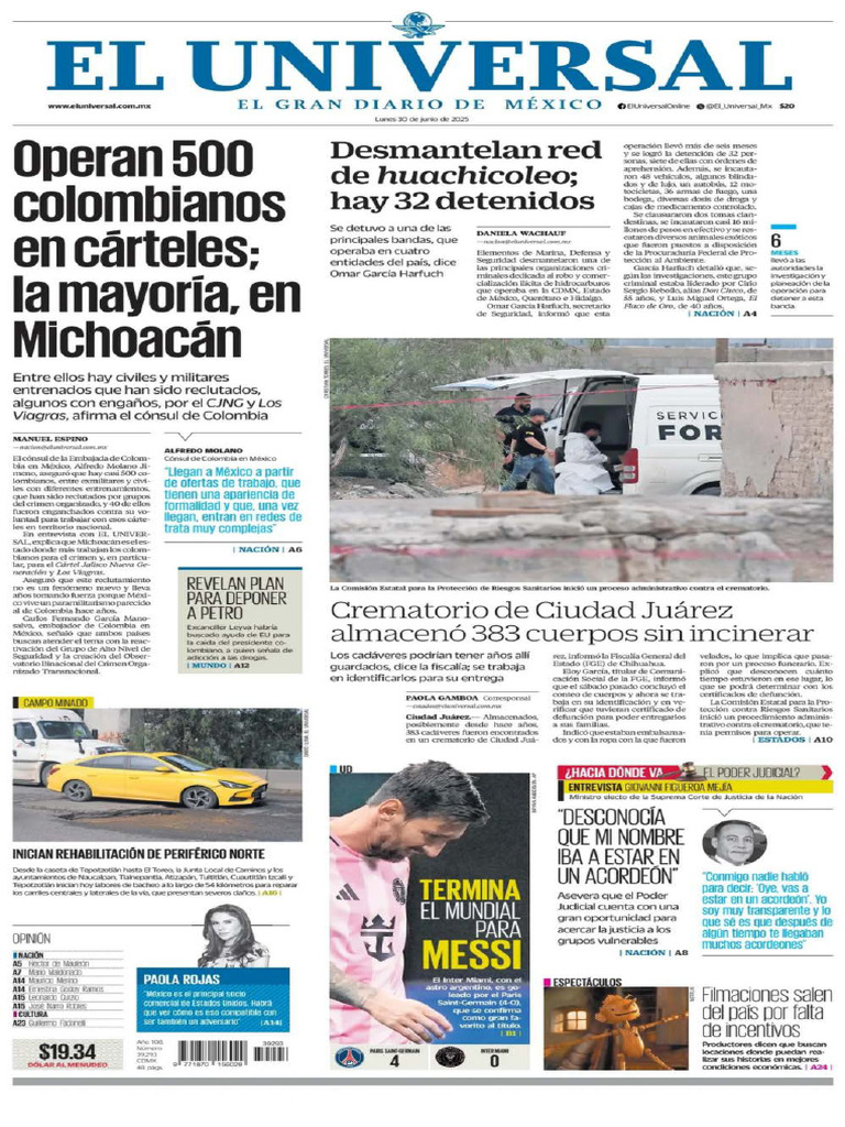 Primeras Planas Lunes 30062025 Sociedad Noticias | PDF