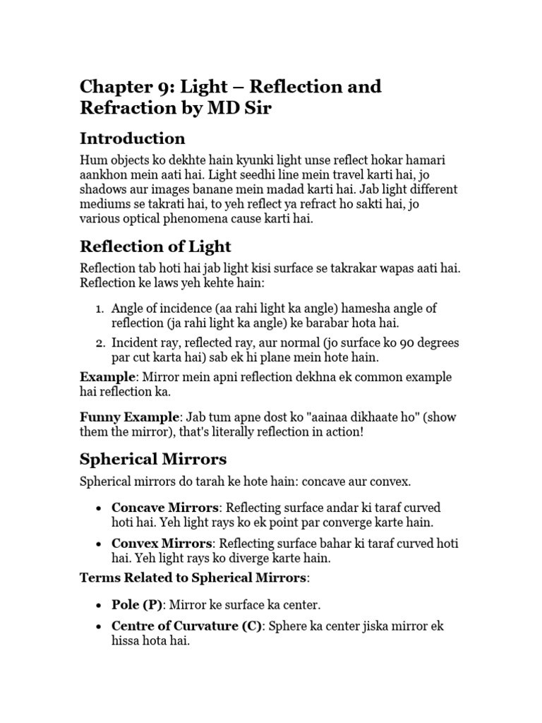 Class 10 Science Ch 9 Light Reflection and Refraction Notes With | PDF ...