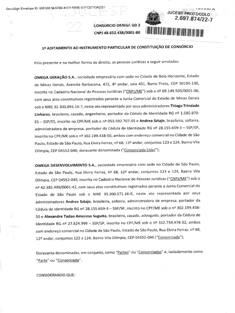 OMEGA GD 2 (SP) 2022.11.22 1º Aditivo Ao Instrumento de Consórcio ...