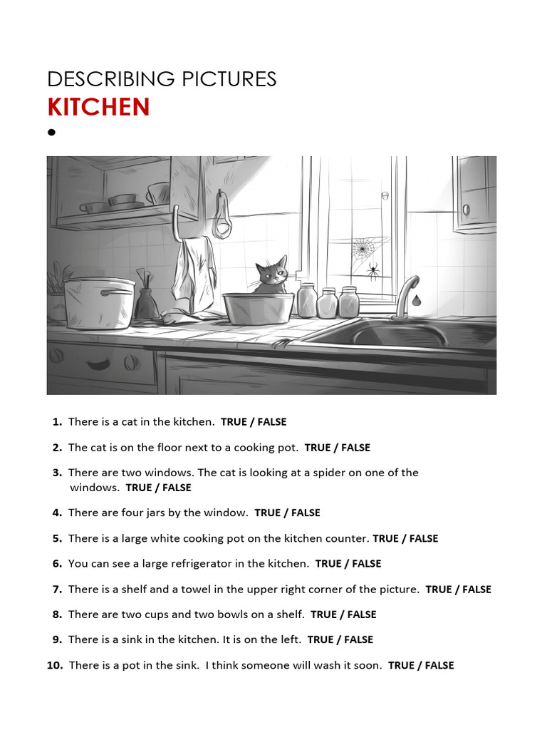 Kitchen Picture Description Worksheet | PDF