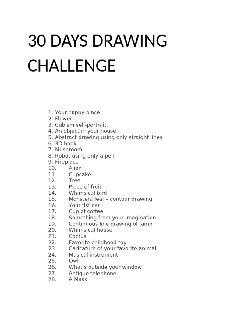 30-Day Drawing Challenge Prompts | PDF