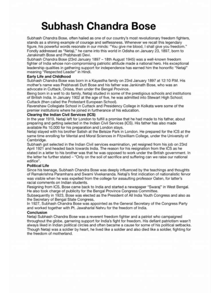 Subhash Chandra Bose | PDF