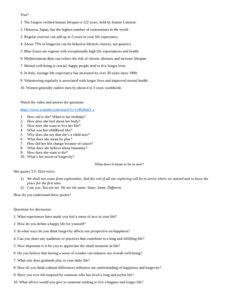 Be in Awe Lesson Esl b2 | PDF | Life Expectancy | Longevity