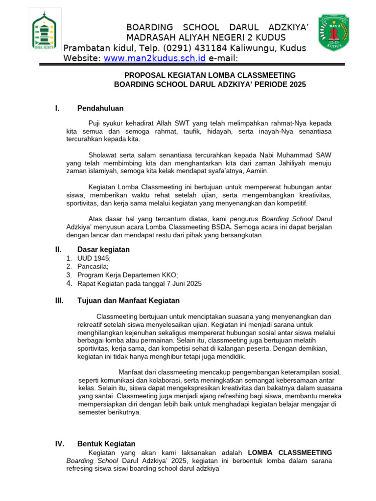 Proposal Kegiatan Lomba Classmeeting | PDF