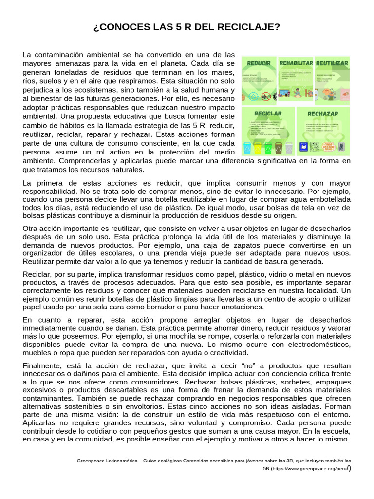 Las 5 R del Reciclaje y su Impacto | PDF | Residuos | Reciclaje